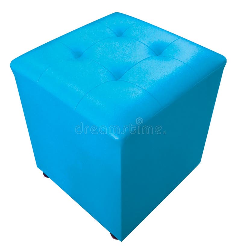 Square Light Blue Stool Sofa or Ottoman on White Background Stock Photo ...