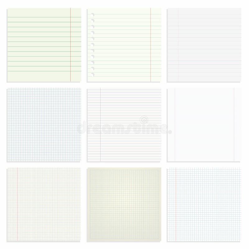 Square, Lined Paper Blank Sheets Set Stock Vector - Illustration of ...