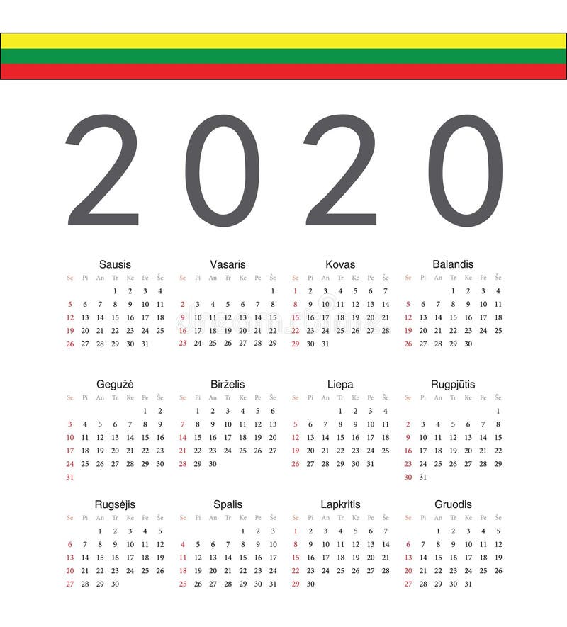 Square Lithuanian 2020 Year Vector Calendar Stock Vector - Illustration ...
