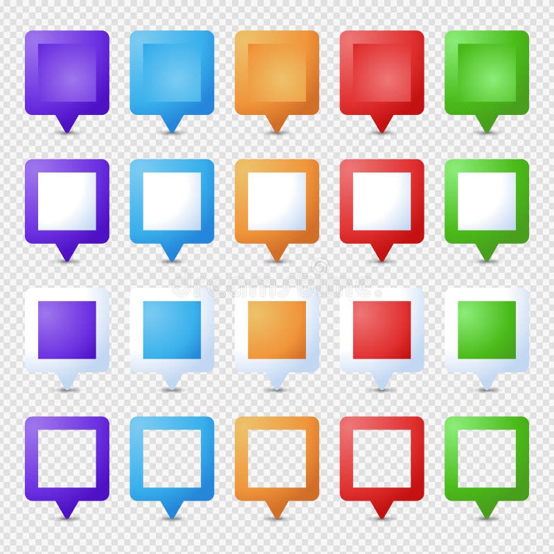 Square Location Pins Set. Marker 3D. Map Pointer Pin Vector Set ...
