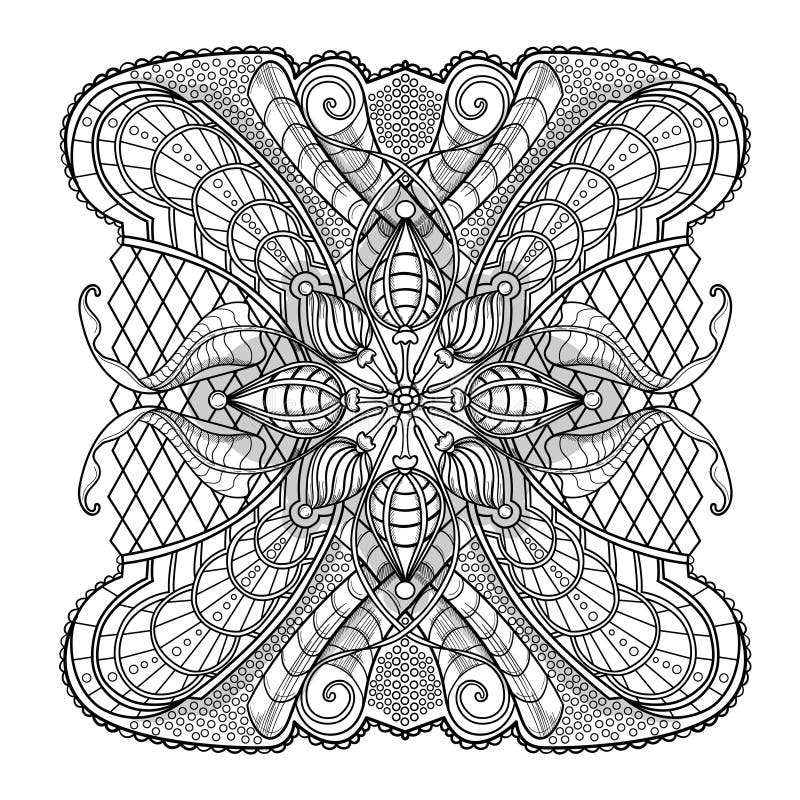 Square Mandala with Abstract Linear Flower Ornaments Drawn on a White ...