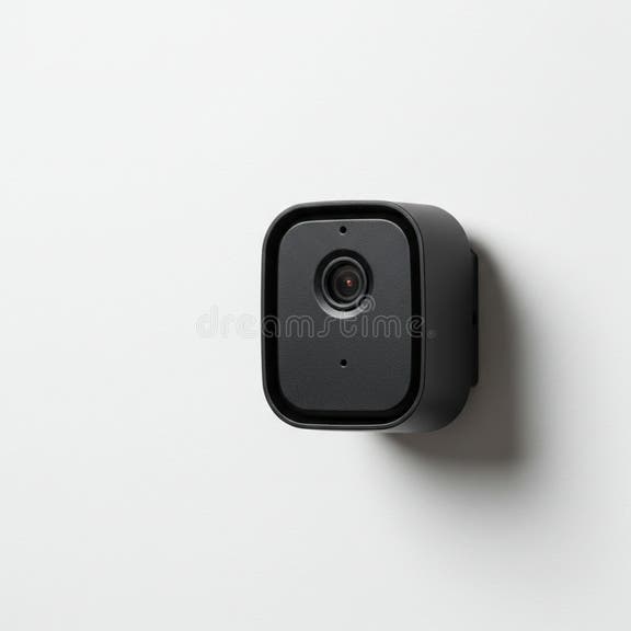 Square, Matte Black Security Camera Mounted on a White Wall, Featuring ...