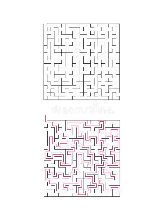 The Square Maze Has an Entrance and an Exit. Maze with the Answer, the ...