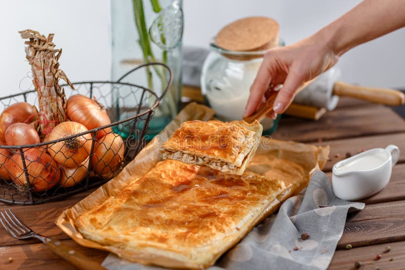 A square meat pie stock photo. Image of onion, golden - 88451700