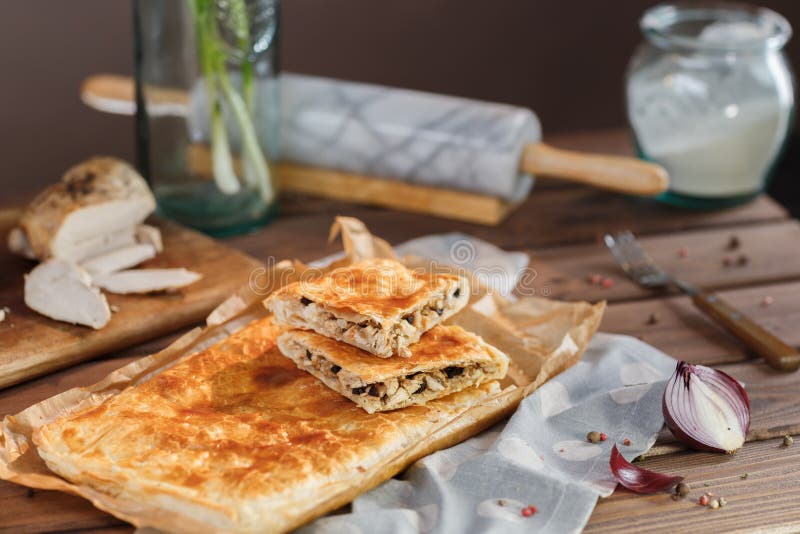 A square meat pie stock image. Image of green, dinner - 88451997