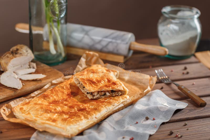 A square meat pie stock photo. Image of filling, blur - 88452118