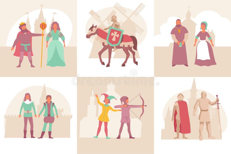 Square Medieval Compositions Set Stock Vector - Illustration of ...