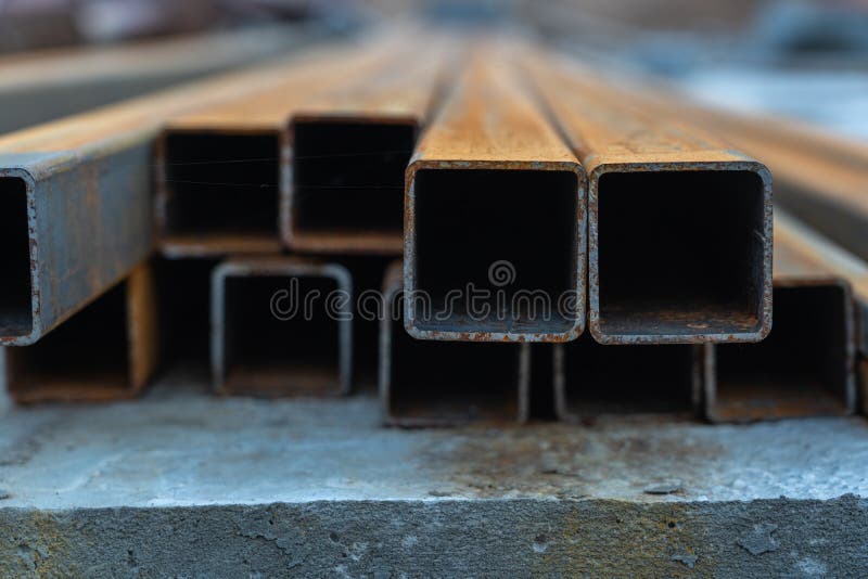 Square Metal Pillars at Construction Site, Selective Focus Stock Image ...