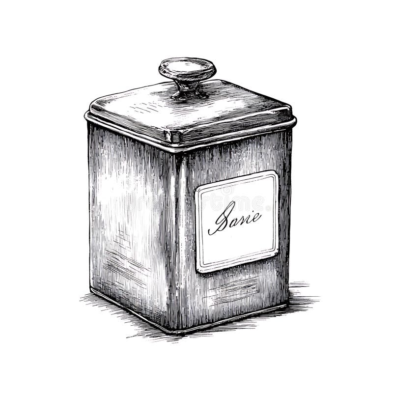 Square Metal Tin with Lid and Label Stock Illustration - Illustration ...