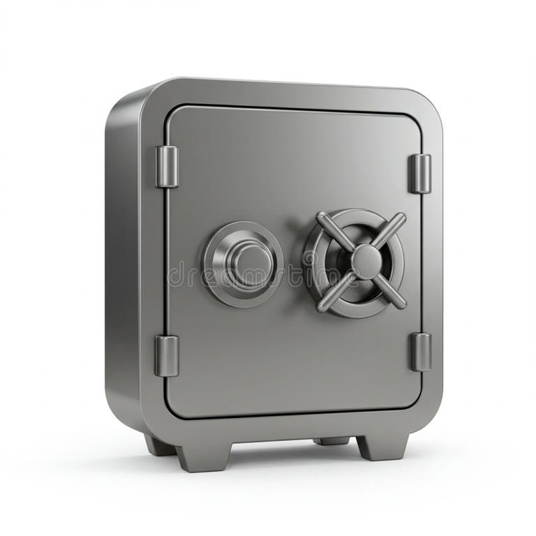 Square Metallic Safe with Rounded Corners and Sturdy Hinges. Features a Combination Stock ...