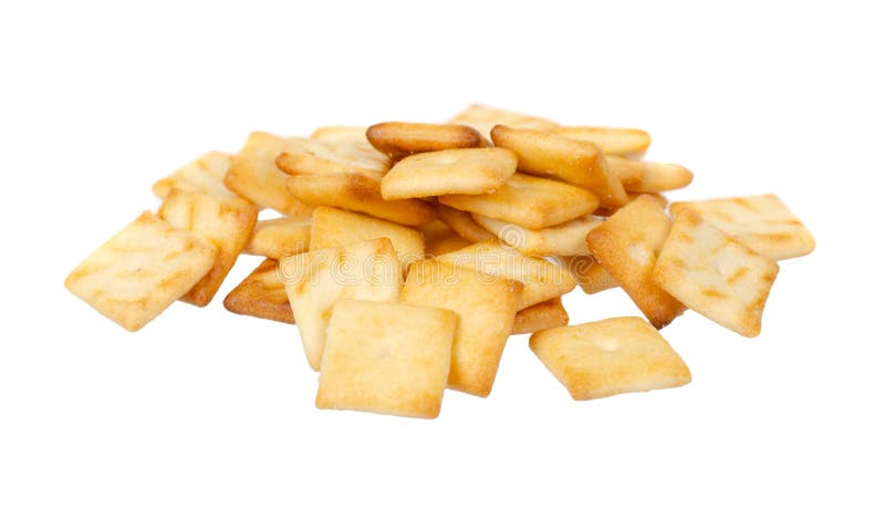 Square Mini Salted Crackers, Snack Food. Isolated on White Stock Image ...