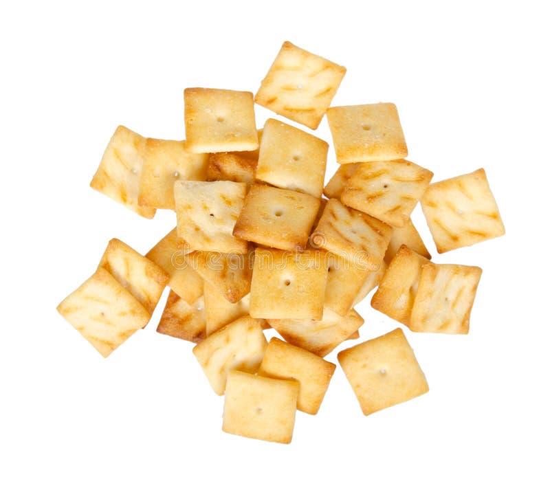 Square Mini Salted Crackers, Snack Food. Isolated on White Stock Photo ...