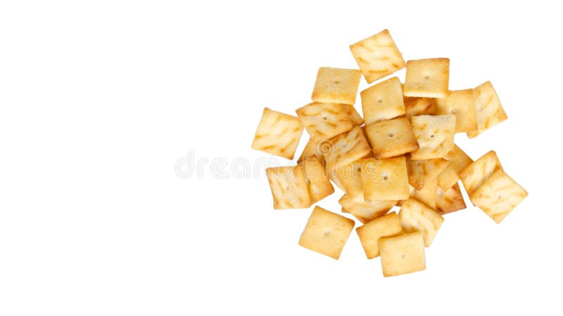 Square Mini Salted Crackers, Snack Food. Isolated on White Stock Photo ...