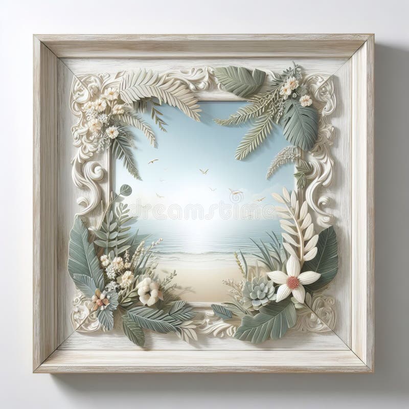 Square Mirror with a Distressed White Frame for a Shabby Chic V Stock ...