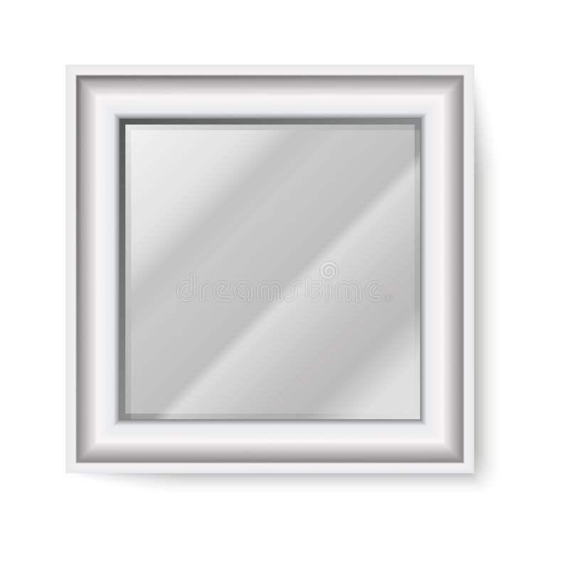 Square Mirror. Realistic Glass Shape with Frame and Light Reflection ...