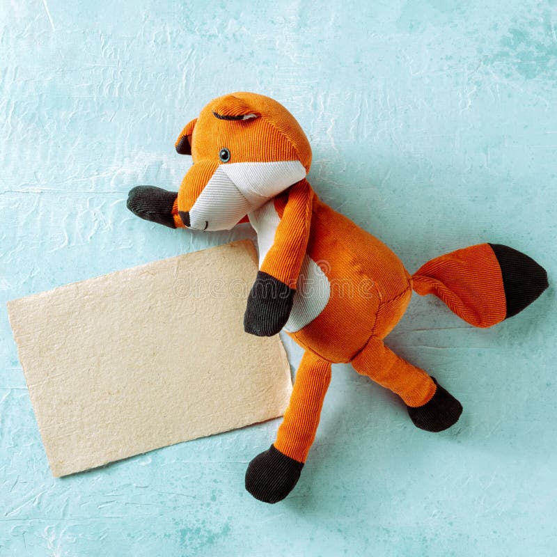Square Mockup for a Kraft Card with a Toy Fox. a Greeting Card or ...