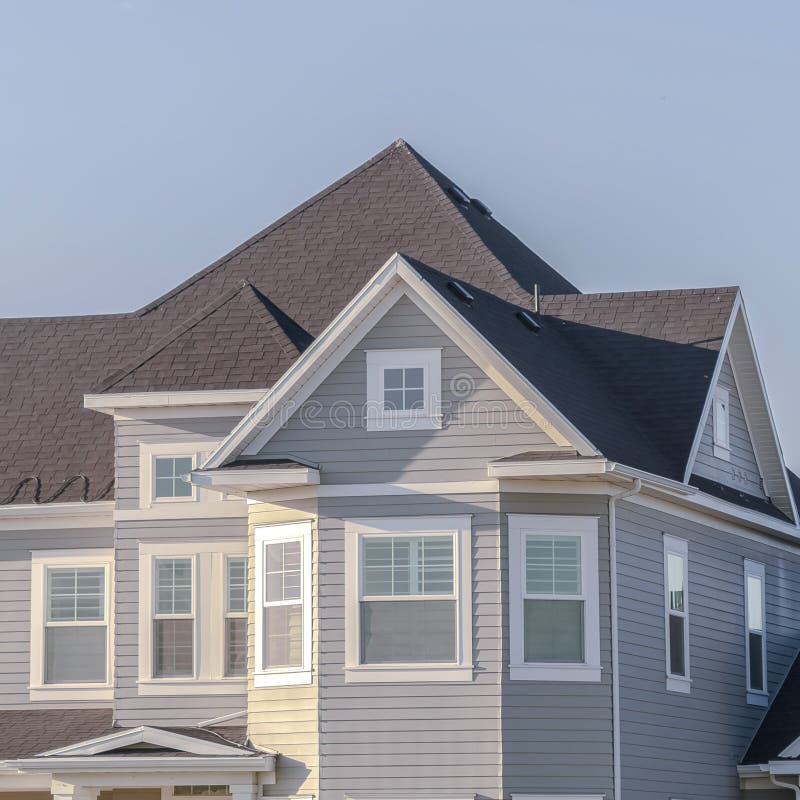 Square Modern Upper Floor of a Grey Timber House Stock Photo - Image of ...