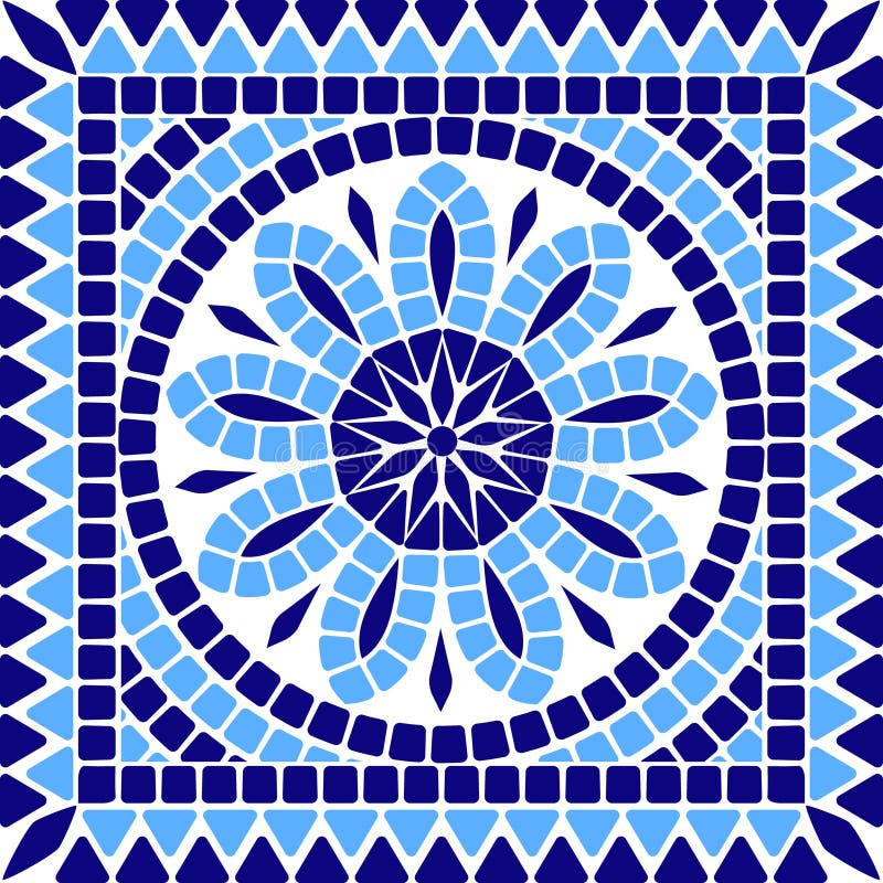 Square Mosaic Tile with Mosaic Flower Surrounded by Concentric Rings ...
