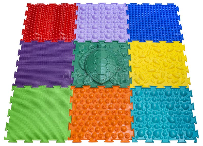 Square Multi-colored Rubber Puzzle Mat on White Background, Top View ...
