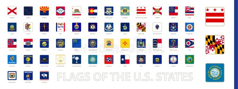Square National Flags Collection of US States Stock Vector ...