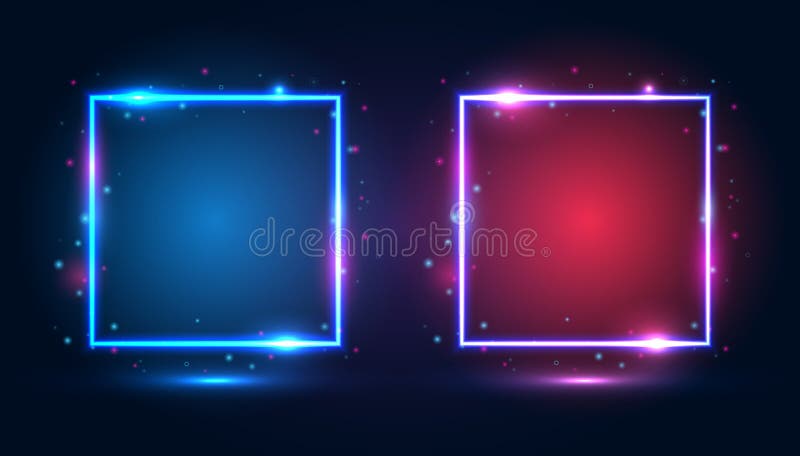 Square Neon Frames with Shining Effects, Highlights and Inscriptions on ...