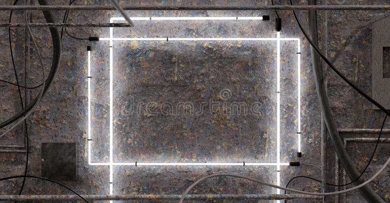 Square Neon Sign Brick Wall and Fire Sign Frame Neon Lights on Cement ...