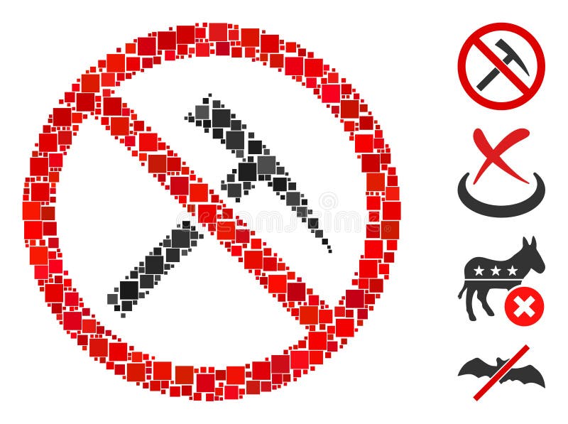 No Mining Tools Icon with Distress Work Permit Seal Stock Illustration ...