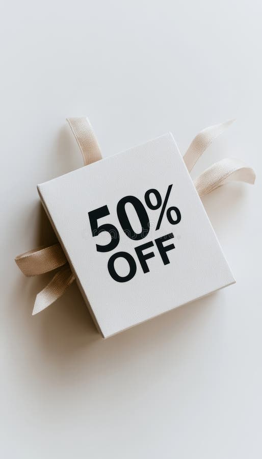 Square Note Card with Ribbon and 50 OFF Banner, Isolated on Seamless ...