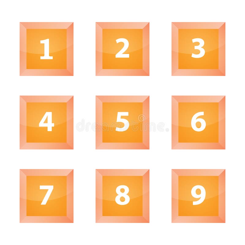 Square Orange Numbering Buttons. Vector. Stock Vector - Illustration of ...