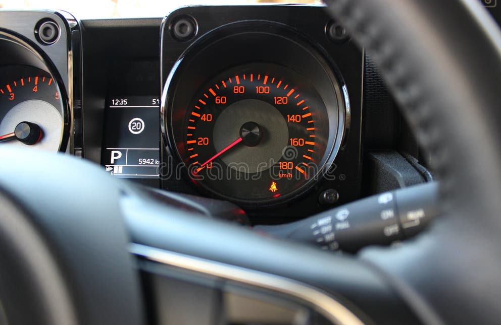 Square Panel of Speedometer with Red Digits on Classic Car Dashboard ...