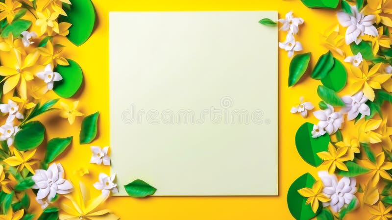 Square Paper Surrounded by Green Leaves and Flowers. Generative AI ...