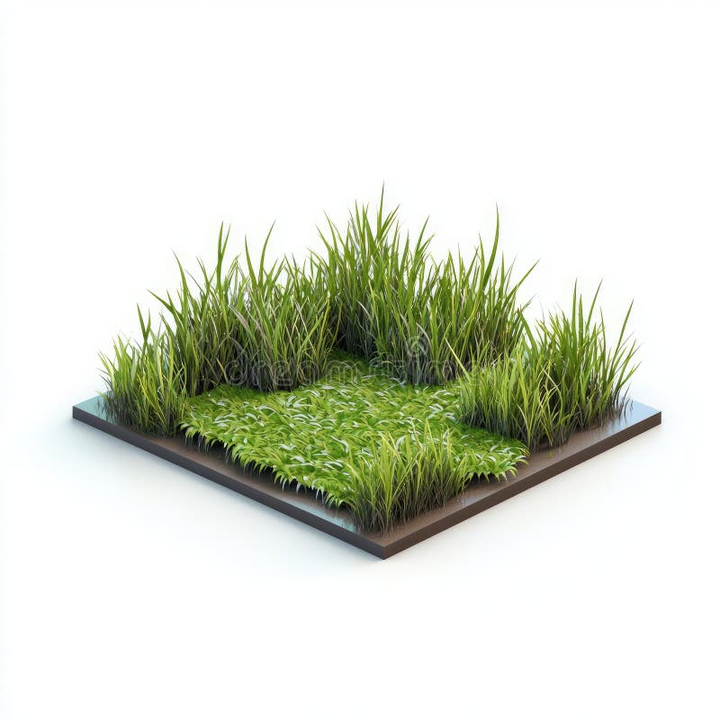 Lush Green Grass Patch on a Square Base, Isolated on White Background ...
