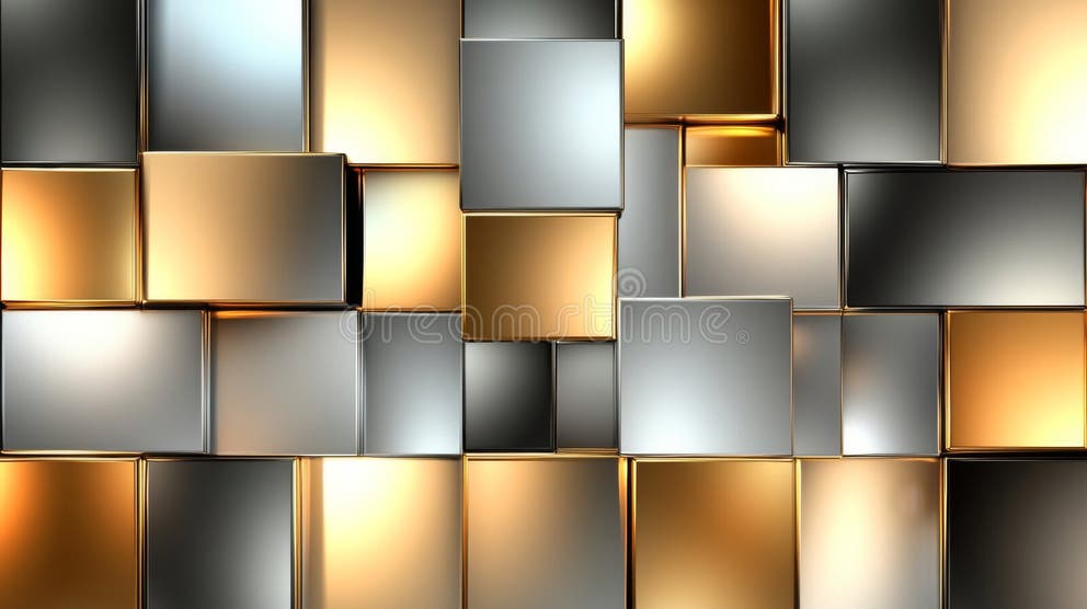 A Square Pattern of Abstract Metallic Black and Gold Rectangles is ...
