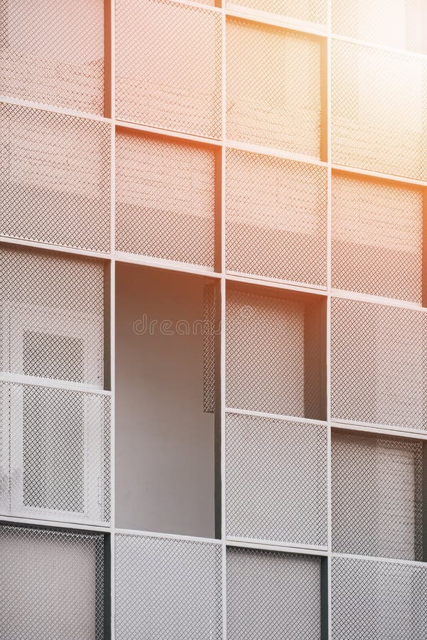Square Pattern of Modern Steel Wall with Flare Light on Surface at ...