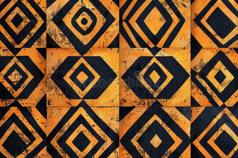 Square Patterns in Black and Orange: Neo-primitivism Art on White Stock ...