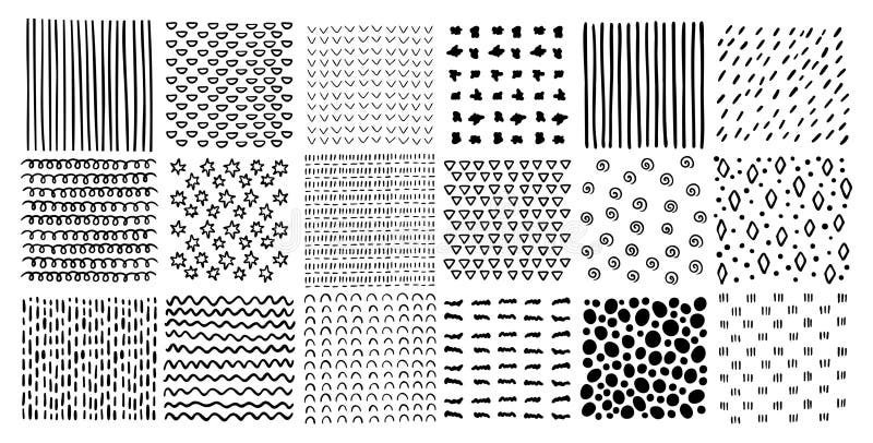 Square Patterns Set. Hand Drawn Doodle Style Patterns Stock ...
