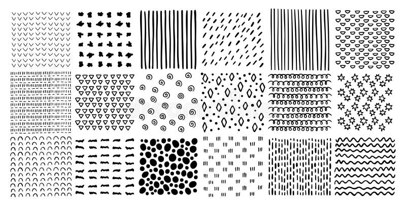 Square Patterns Set. Hand Drawn Doodle Style Patterns Stock ...