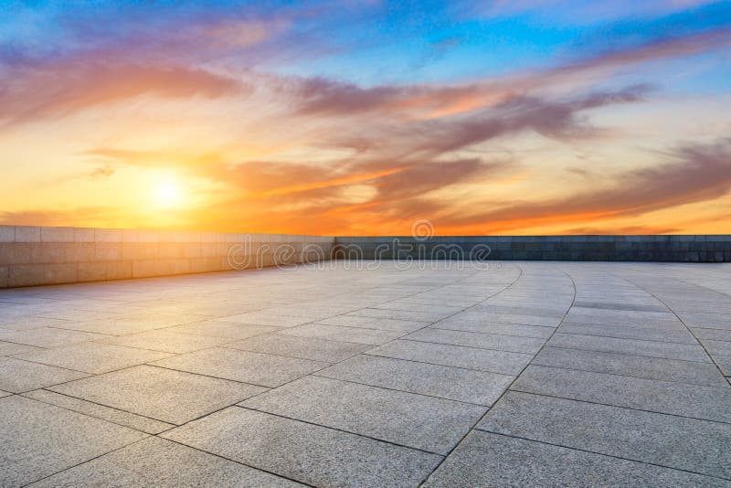 Square Pavement and Colorful Sky at Summer Sunset Stock Photo - Image ...