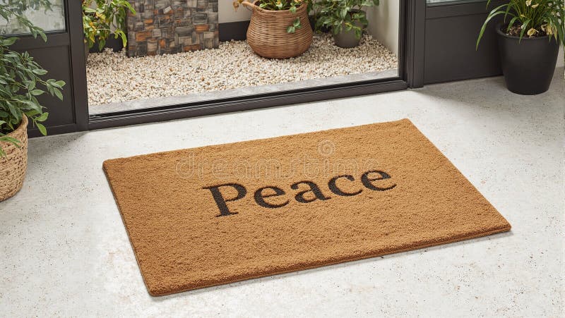 Square Peace Doormat on Patio with Zen Garden Decor Stock Illustration ...