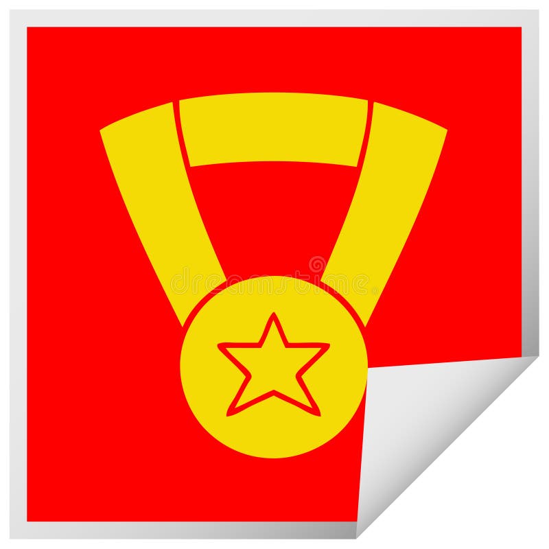 Square Peeling Sticker Cartoon Gold Medal Stock Vector - Illustration ...