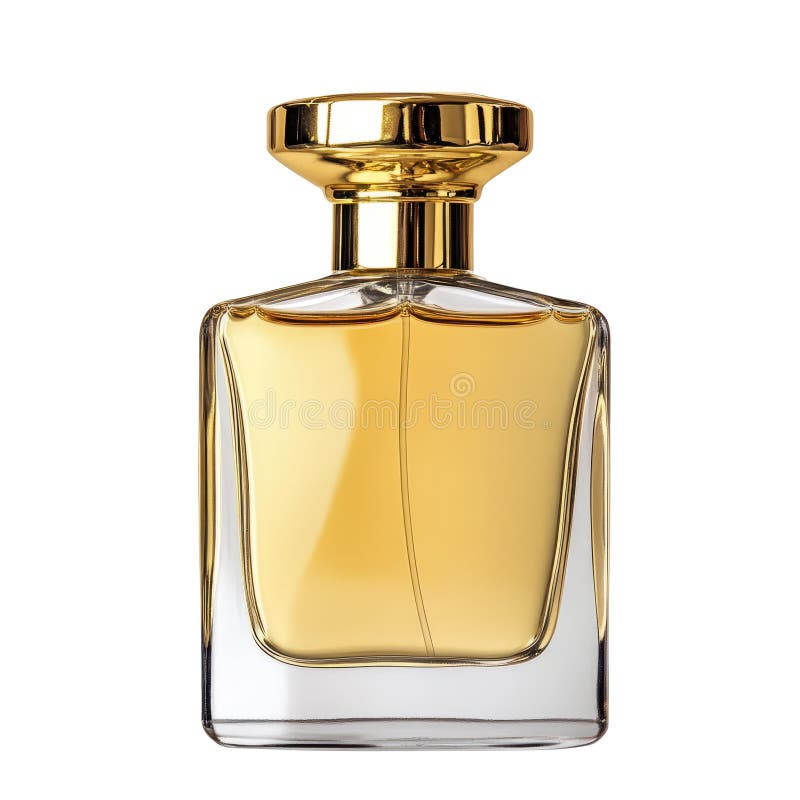 Elegant Perfume Bottle with Golden Lid, Fragrance on White Stock Photo ...