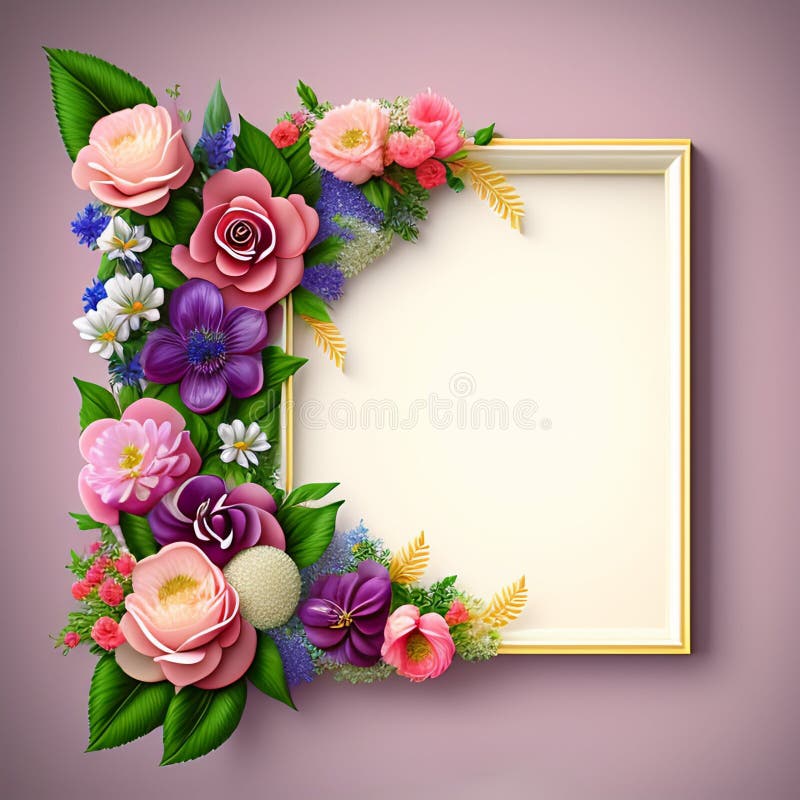 A Square Photo Frame Surrounded by Wreath of Brightly Colored Flowers ...