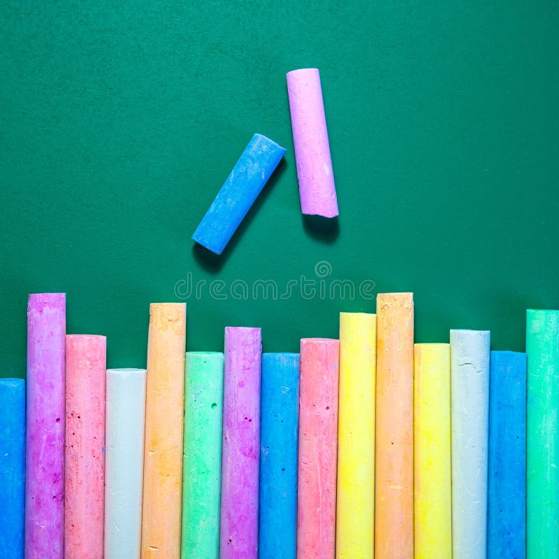 Multicolored Chalks on a Green Chalkboard Stock Image - Image of ...