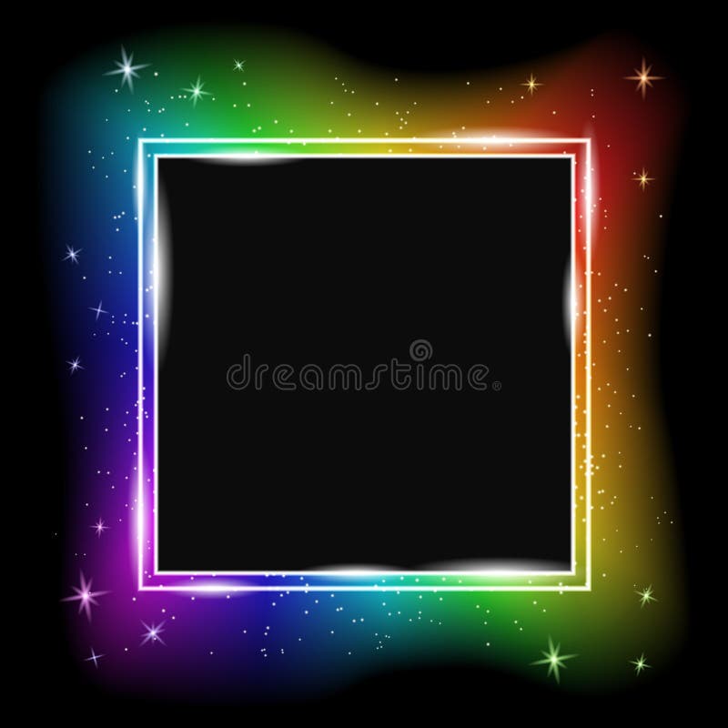 Square Picture Frame with Rainbow Magical Light Around it, Vector ...