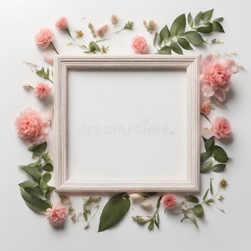 Square Picture Frame with Set of Flowers Generative AI. Stock ...