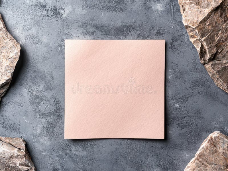 Square Pink Paper on Gray Textured Background with Rocks. Stock ...