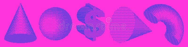 Square Pixel 80s Shapes Collection. Set of Trendy Different Bitmap 3d ...