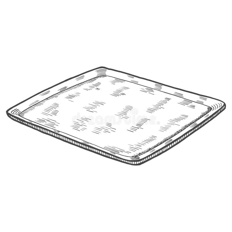 Square Plate Kitchenware Isolated Doodle Hand Drawn Sketch with Outline ...