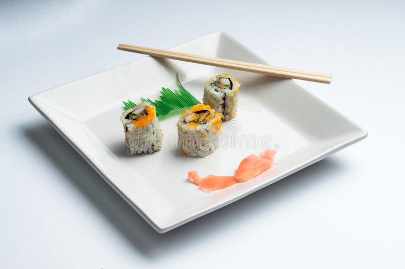 Square Plate of Sushi Isolated on White Stock Image - Image of fish ...