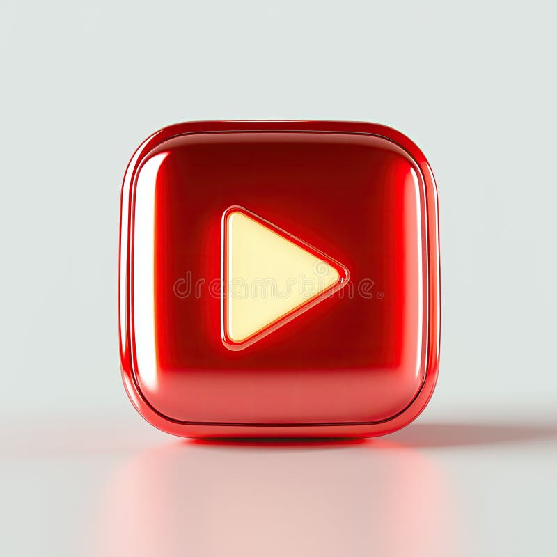 Square Play Button Icon on White Background, 3D Rendering Digital Media ...